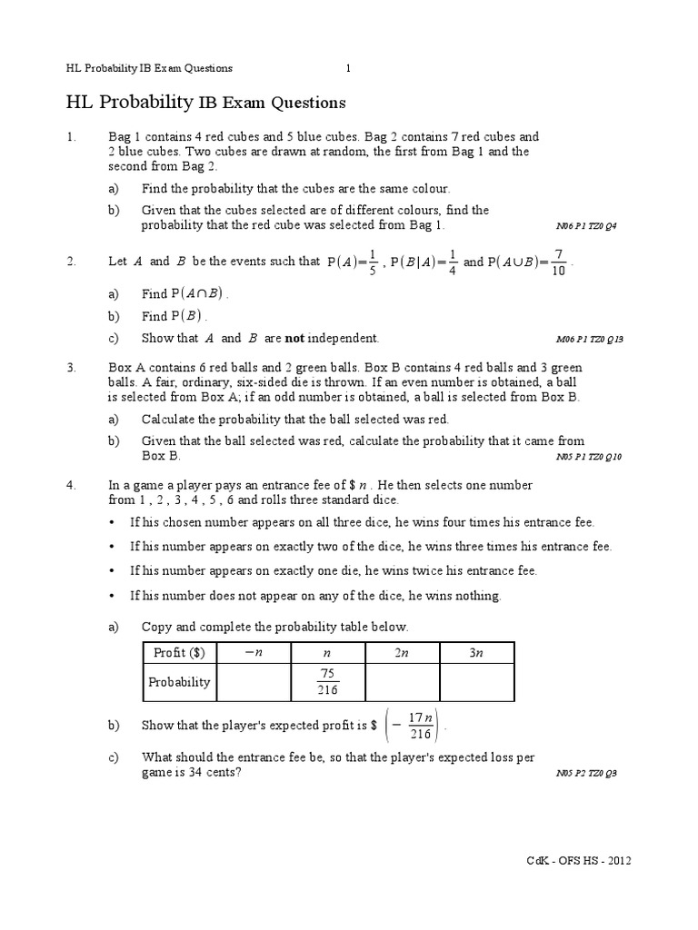 HL Probability IB Exam Questions | PDF | Normal Distribution | Standard ...