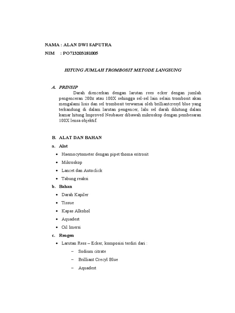 Tugas Hitung Trombosit | PDF
