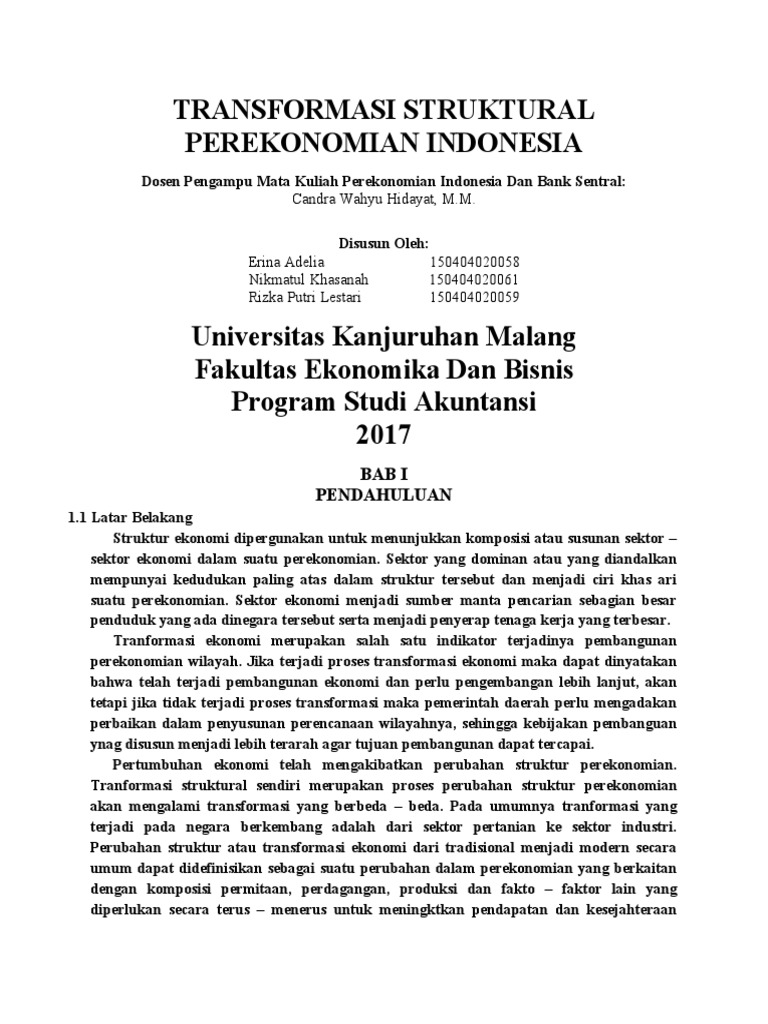 Transformasi Struktural Perekonomian Indonesia 1 | PDF | Politik