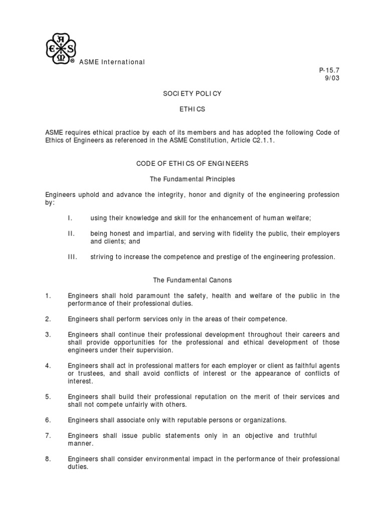 ASME Ethics PDF | PDF | Engineer | Profession