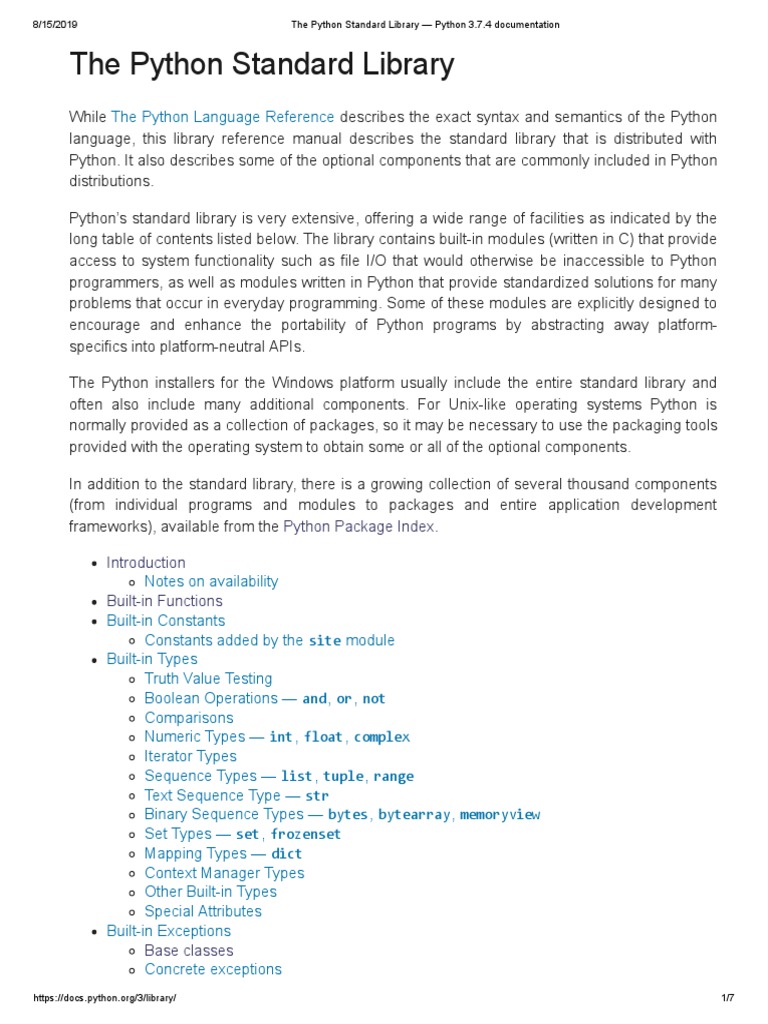 The Python Standard Library Python 374 Documentation Pdf Python Programming Language