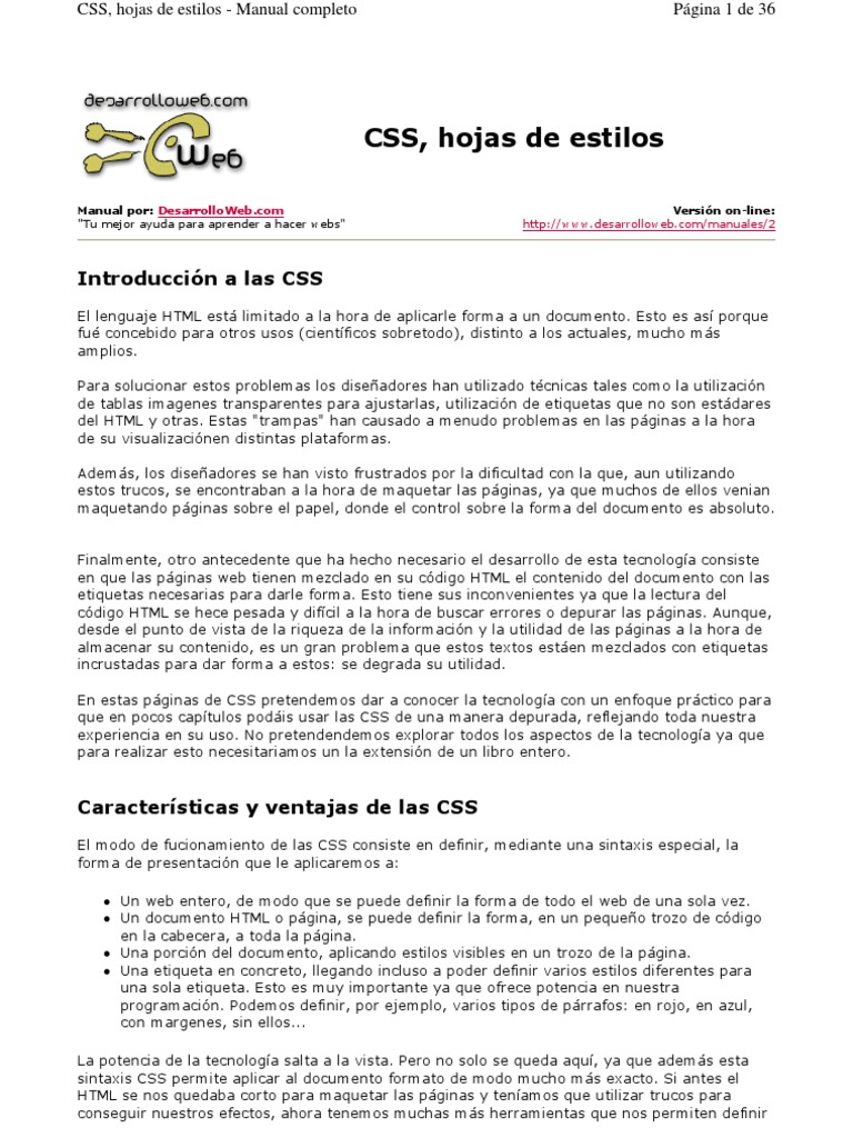Manual Css Pdf Hojas De Estilo En Cascada Html