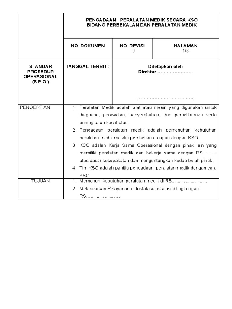 Spo Pengadaan Peralatan Medik Kso | PDF