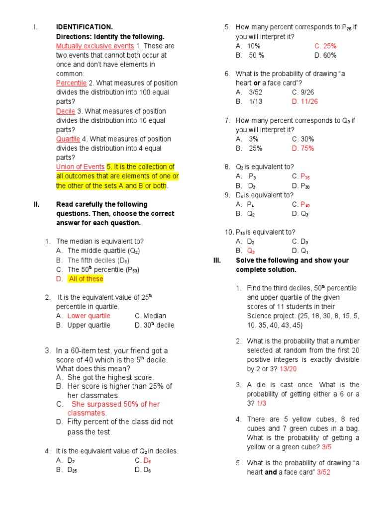 MOP Quiz | PDF | Percentile | Median