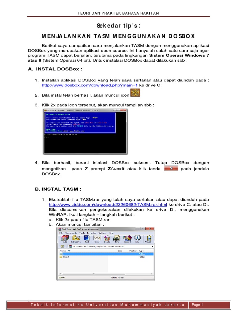 Menjalankan TASM di DOSBox 64-bit | PDF