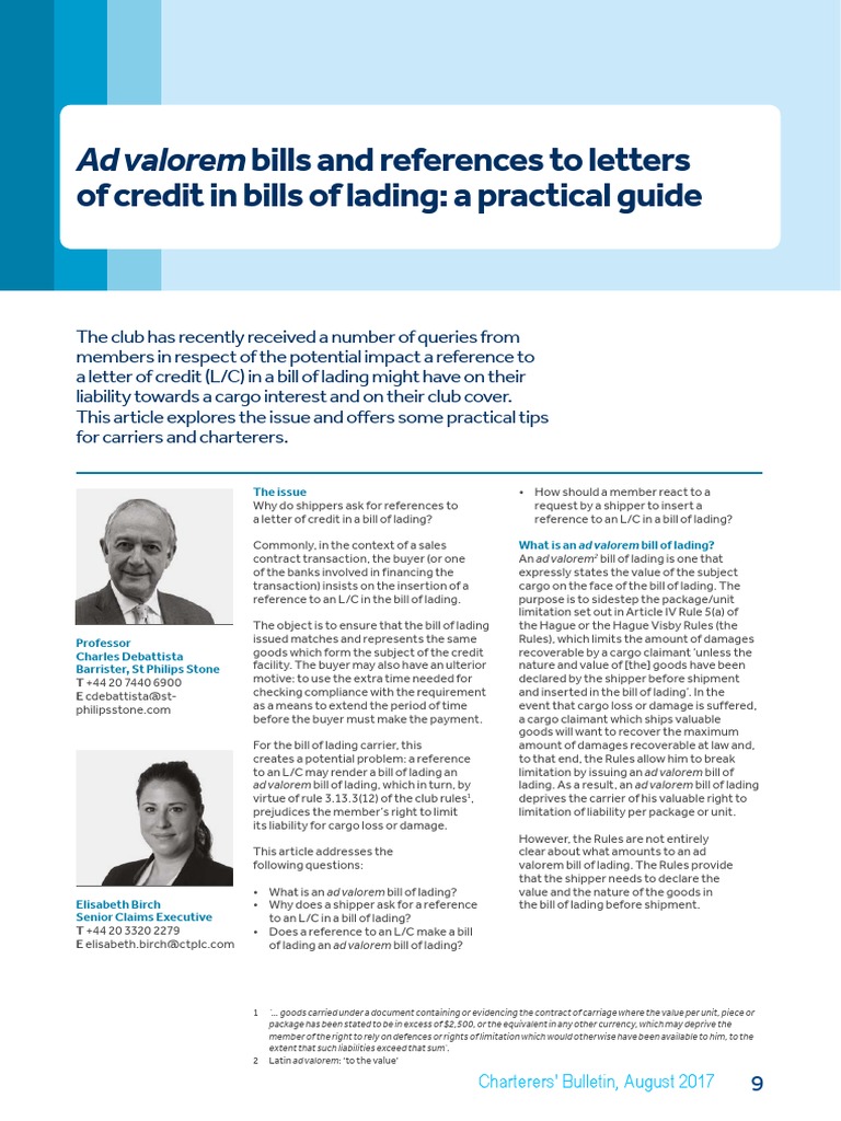Ad Valorem Bills and References To Letters of Credit in Bills of Lading ...