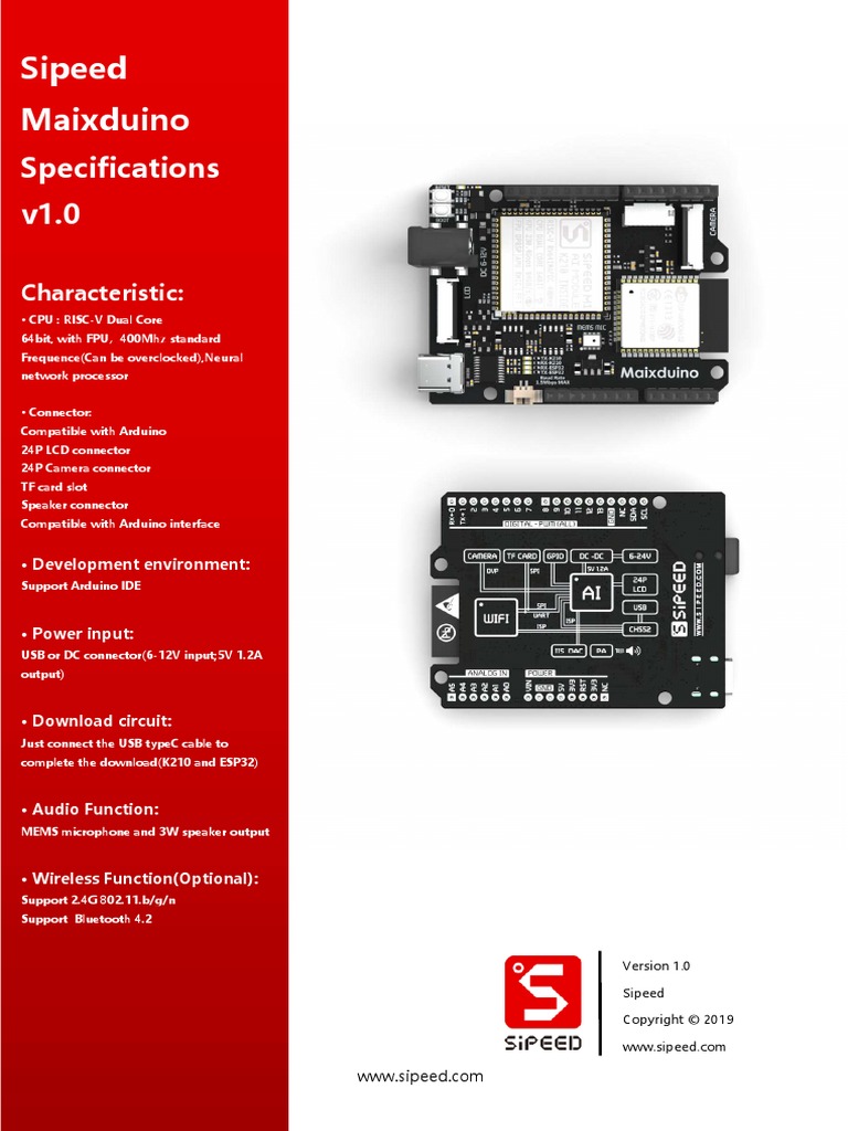 Sipeed Maixduino Specifications - EN V1.0 PDF | PDF | Ieee 802.11 | Bluetooth