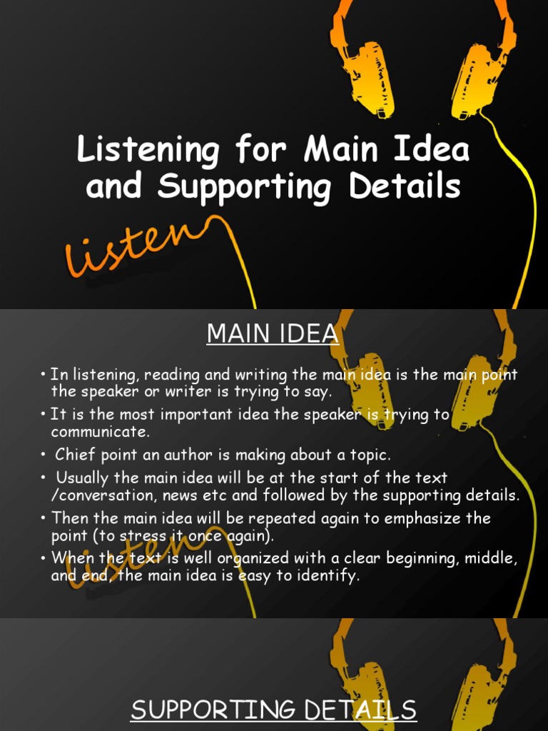 Listening For Main Idea and Supporting Details | PDF