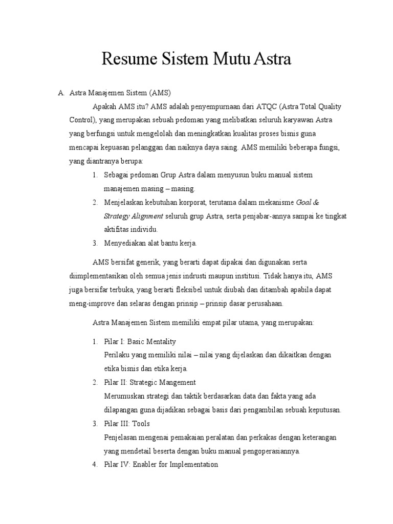 Resume Sistem Mutu Astra | PDF | Bisnis