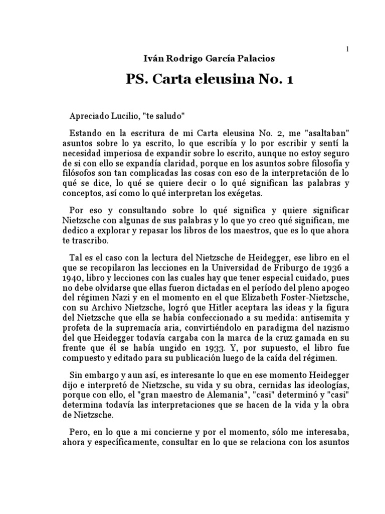 Ps-Carta Eleusina-1 | PDF | Friedrich Nietzsche | Así habló Zarathustra