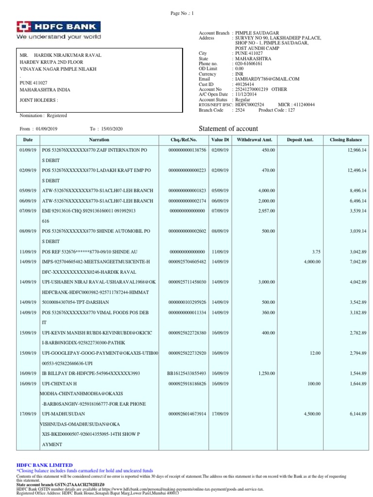 Hardik Last 6 Months Bank Statement PDF | PDF | Service Industries ...