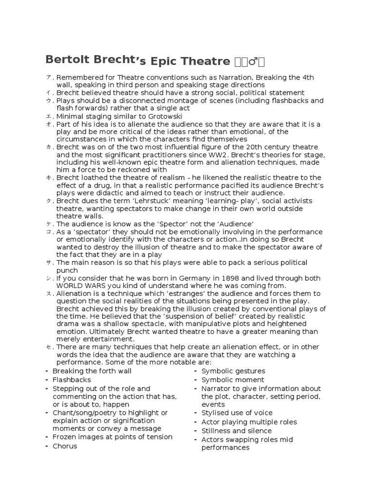 Bertolt Brecht's Epic Theatre ?? ? - Will Thatcher | PDF | Entertainment