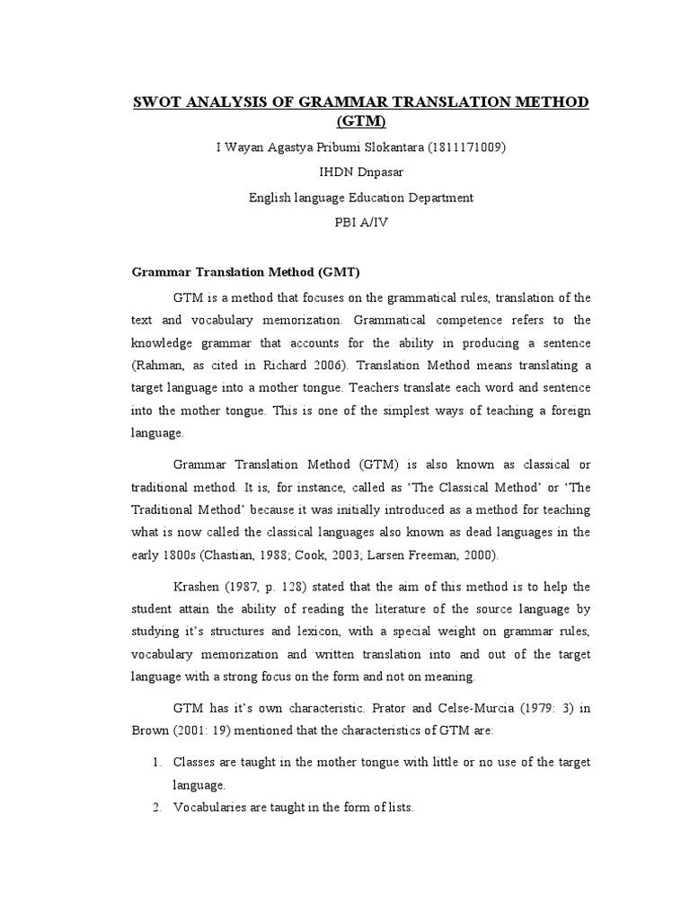 SWOT Analysis of GTM | PDF | Second Language | Grammar