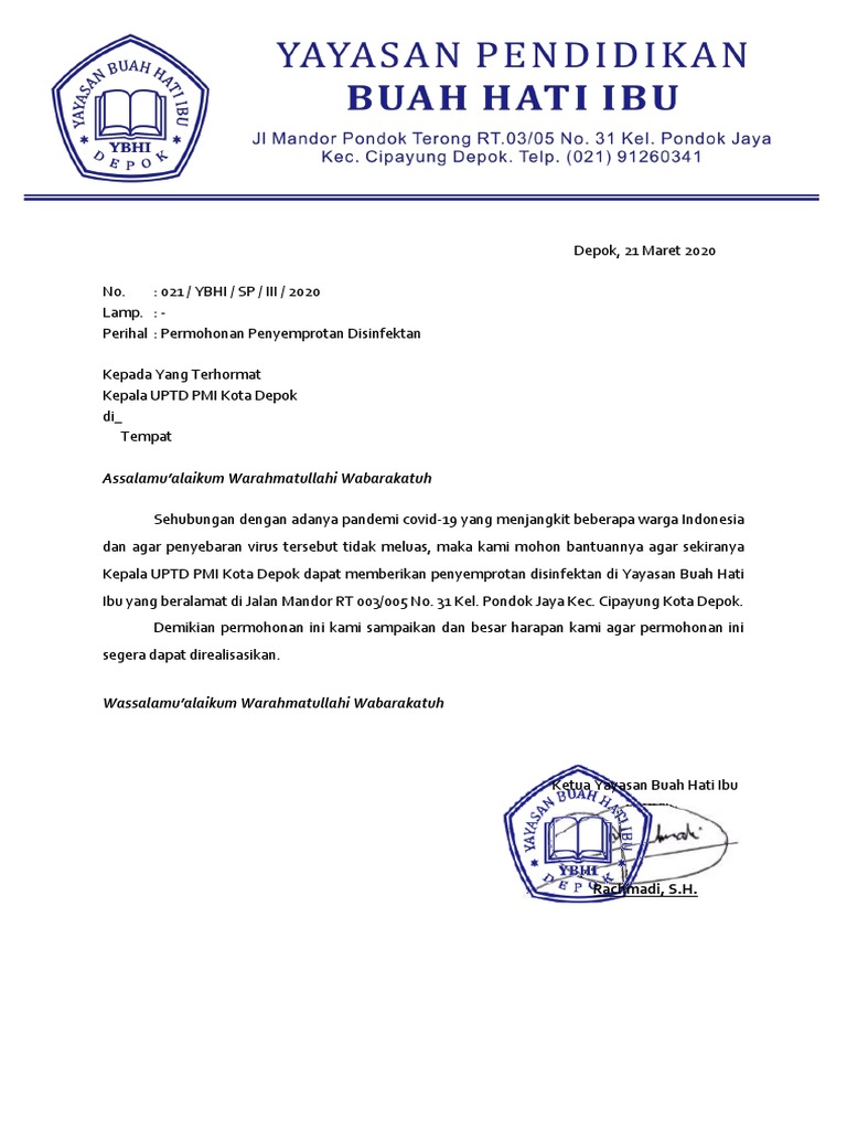 Contoh Surat Permohonan Disinfektan | PDF