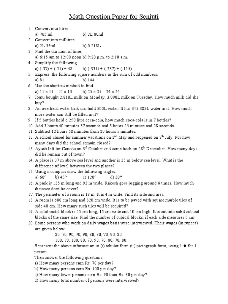 Math QP | PDF | Teaching Mathematics