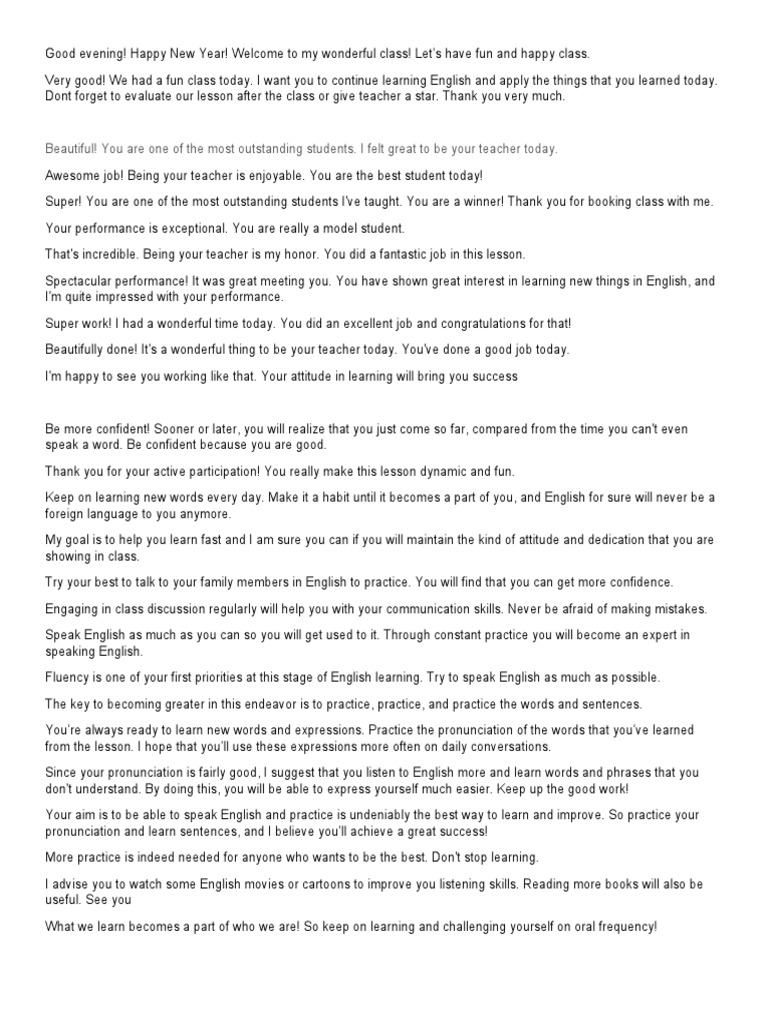 Lesson memo (1) | English Language | Teachers