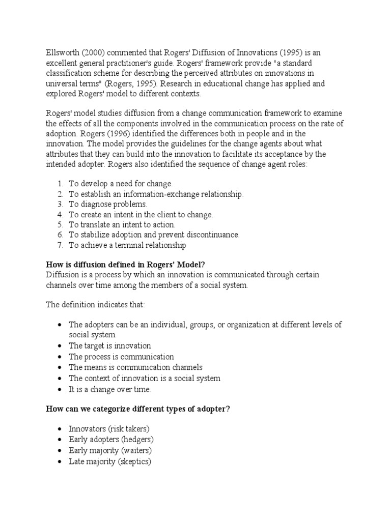 Rogers' Diffusion of Innovations Overview | PDF | Innovation | Applied ...
