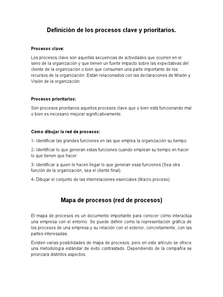 Definición de Los Procesos Clave y Prioritarios | PDF | Cliente | Business