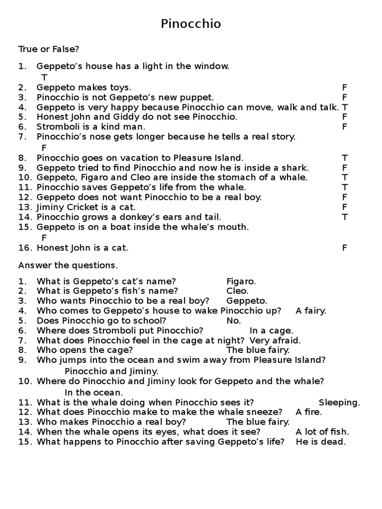 Honest John and Pinocchio Quiz | PDF