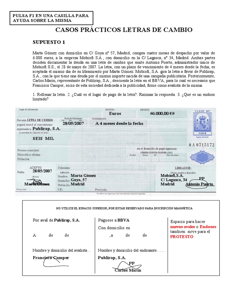Ejercicios Letra de Cambio Resueltos 1 | PDF | Pagaré | Cheque