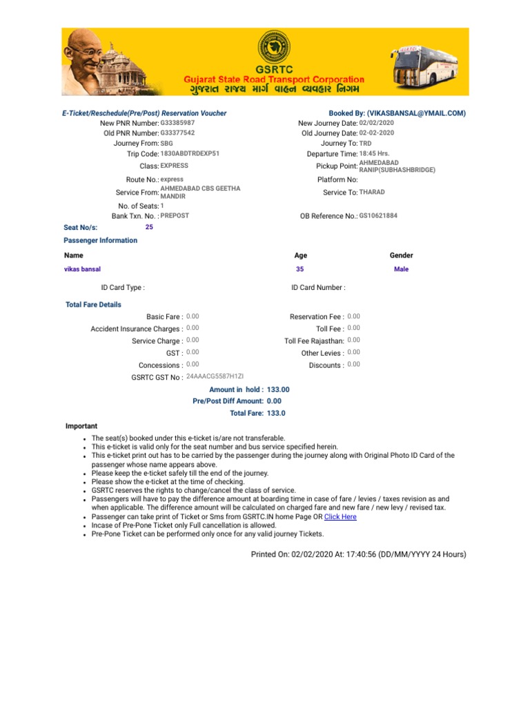 GSRTC | PDF | Fare | Ticket (Admission)