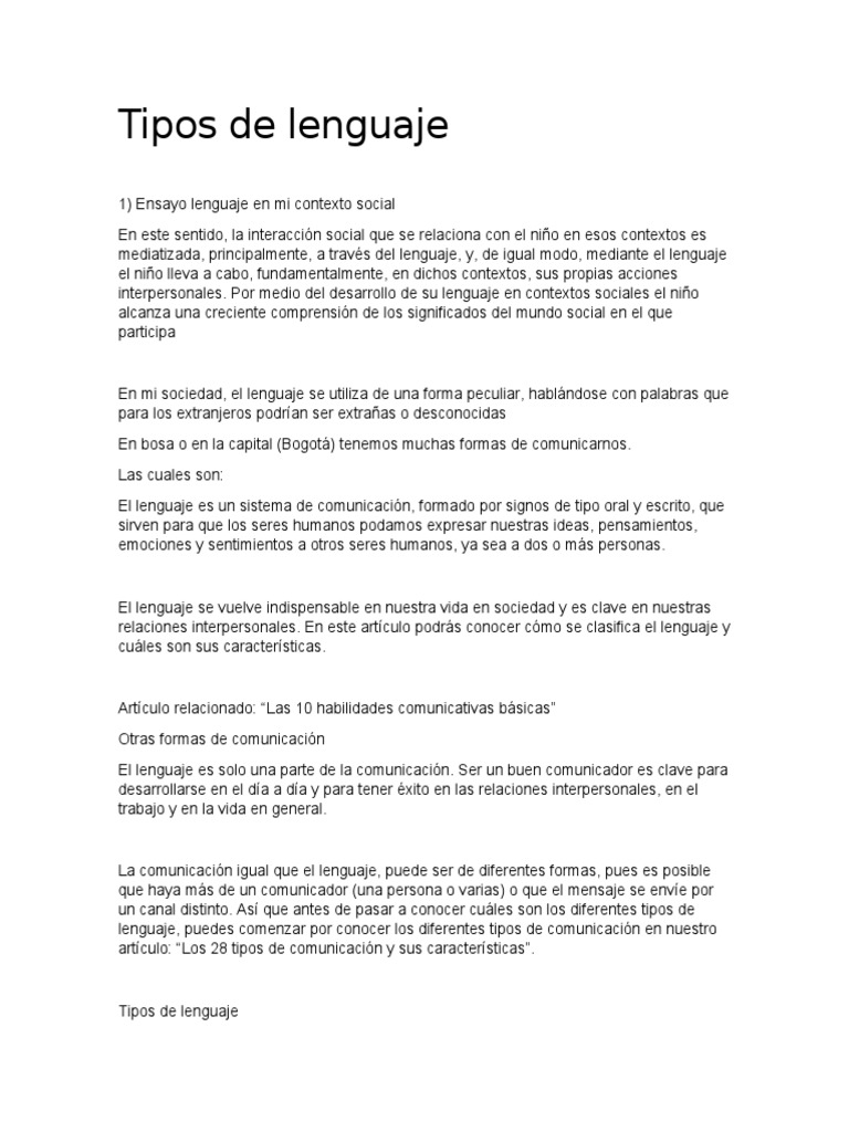 Tipos de Lenguaje | PDF | Comunicación no verbal | Comunicación