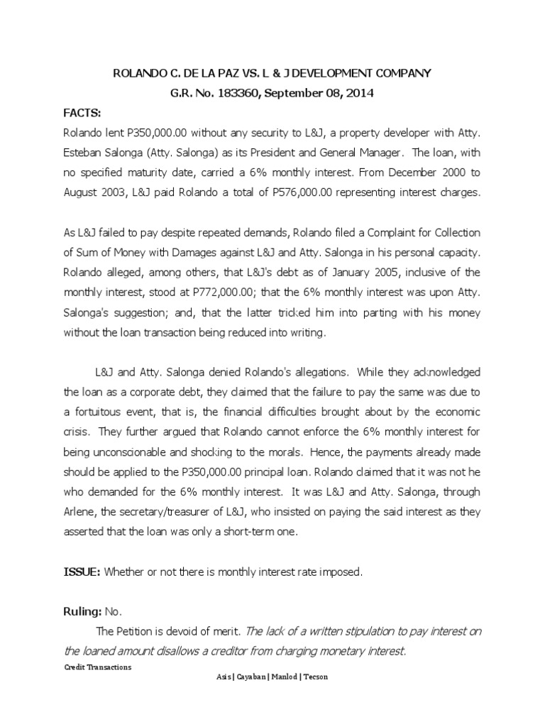 Cred Trans Case Digests Part3 | PDF | Interest | Loans