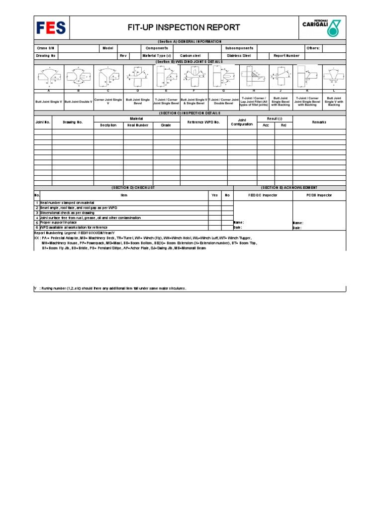 Fit-Up Inspection Report Overview | PDF | Materials | Building Materials
