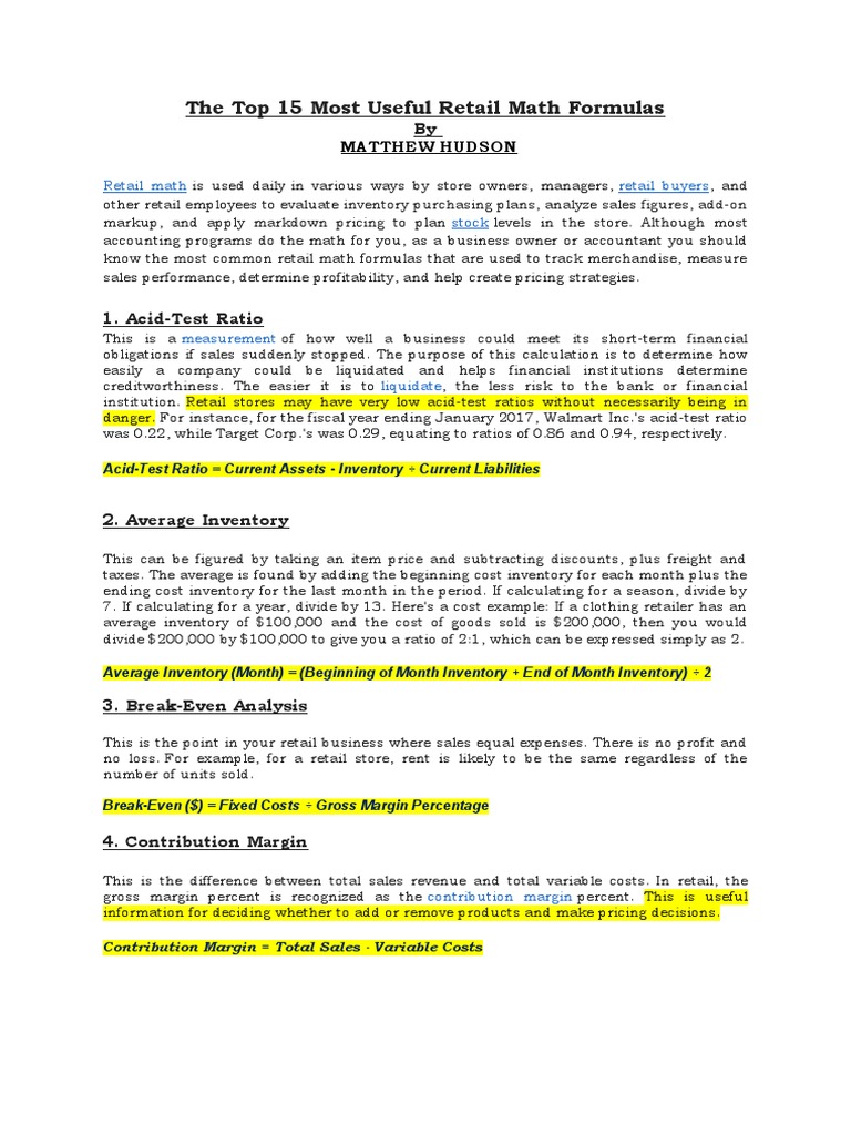 Retail Formulae | Download Free PDF | Gross Margin | Inventory