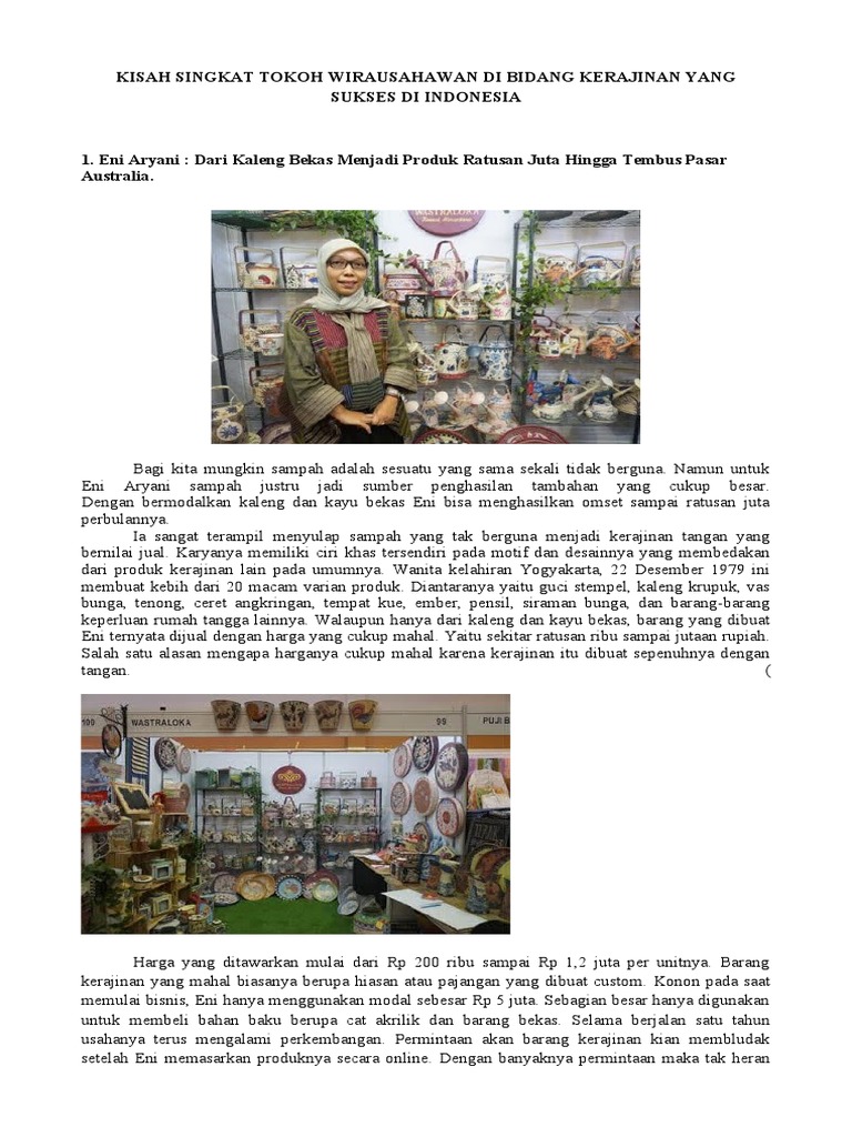 4 Kisah Singkat Tokoh Wirausahawan Di Bidang Kerajinan Yang Sukses Di Indonesia | PDF | Griya ...