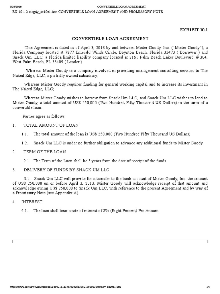 Convertible Loan Agreement (US) | PDF | Promissory Note | Loans