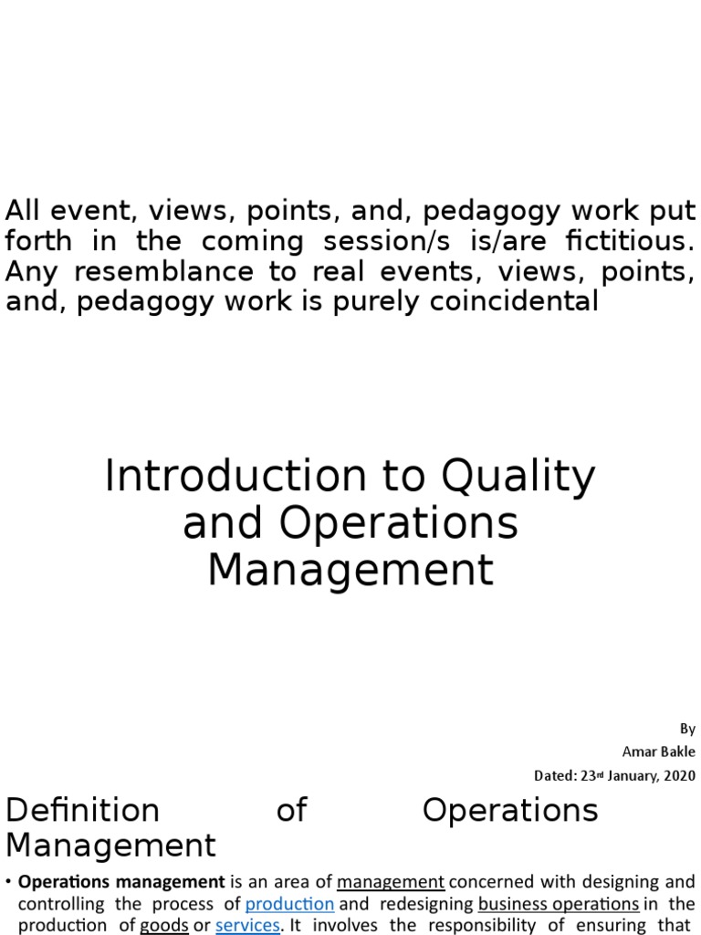 Introduction To Quality and Operations Management | PDF | Operations ...