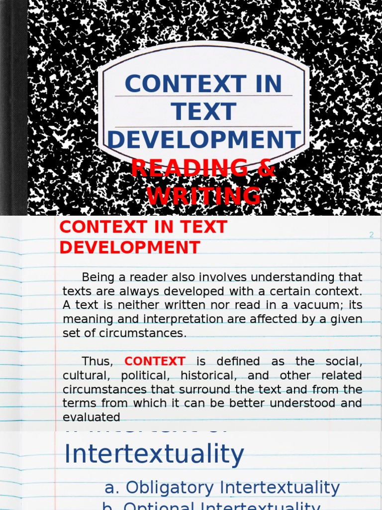 Context in Text Development | PDF | Intertextuality | Written Communication