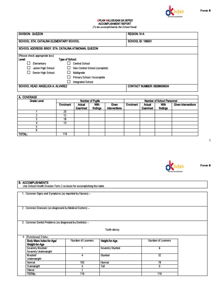 Ok Sa Deped Form B | Download Free PDF | Public Health | Clinical Medicine