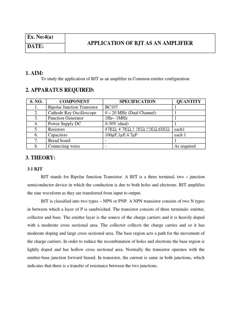 4 A) Application of BJT As Amplifier | PDF | Bipolar Junction ...
