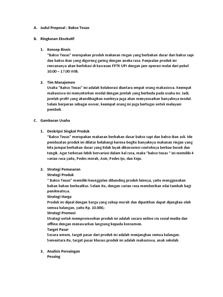 Proposal Bisnis Bakso Teuas Murah dan Lezat | PDF | Bisnis