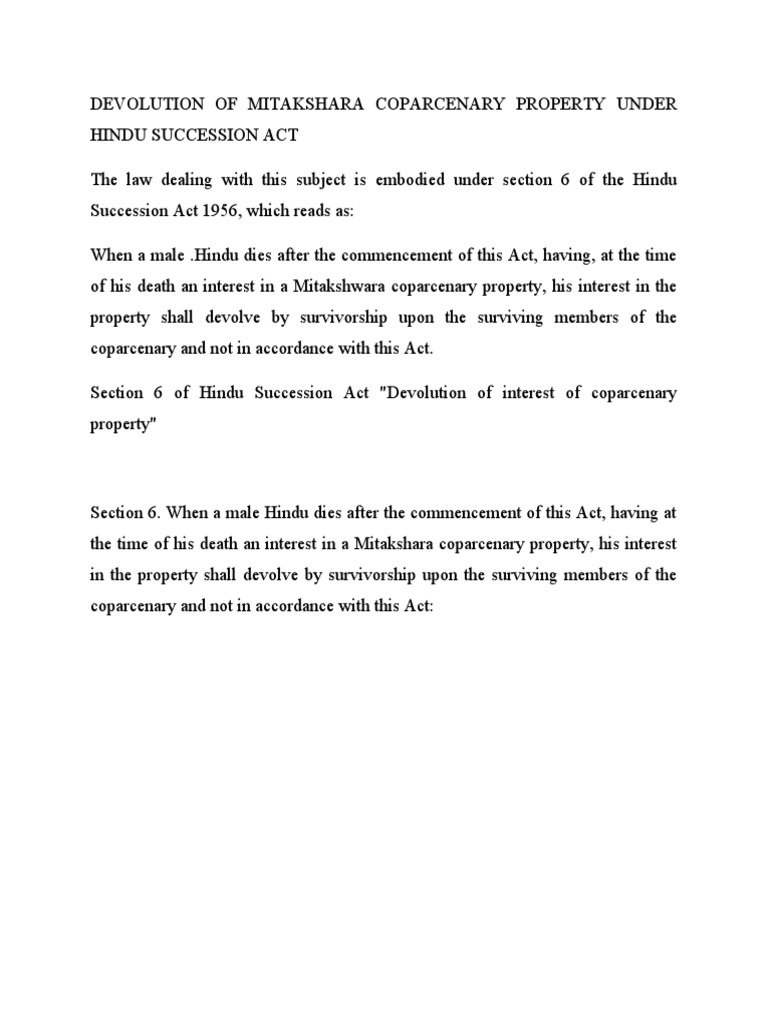 Devolution of Mitakshara Coparcenary Property Under Hindu Succession ...