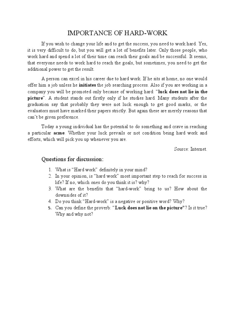 Importance of Hard-Work | PDF