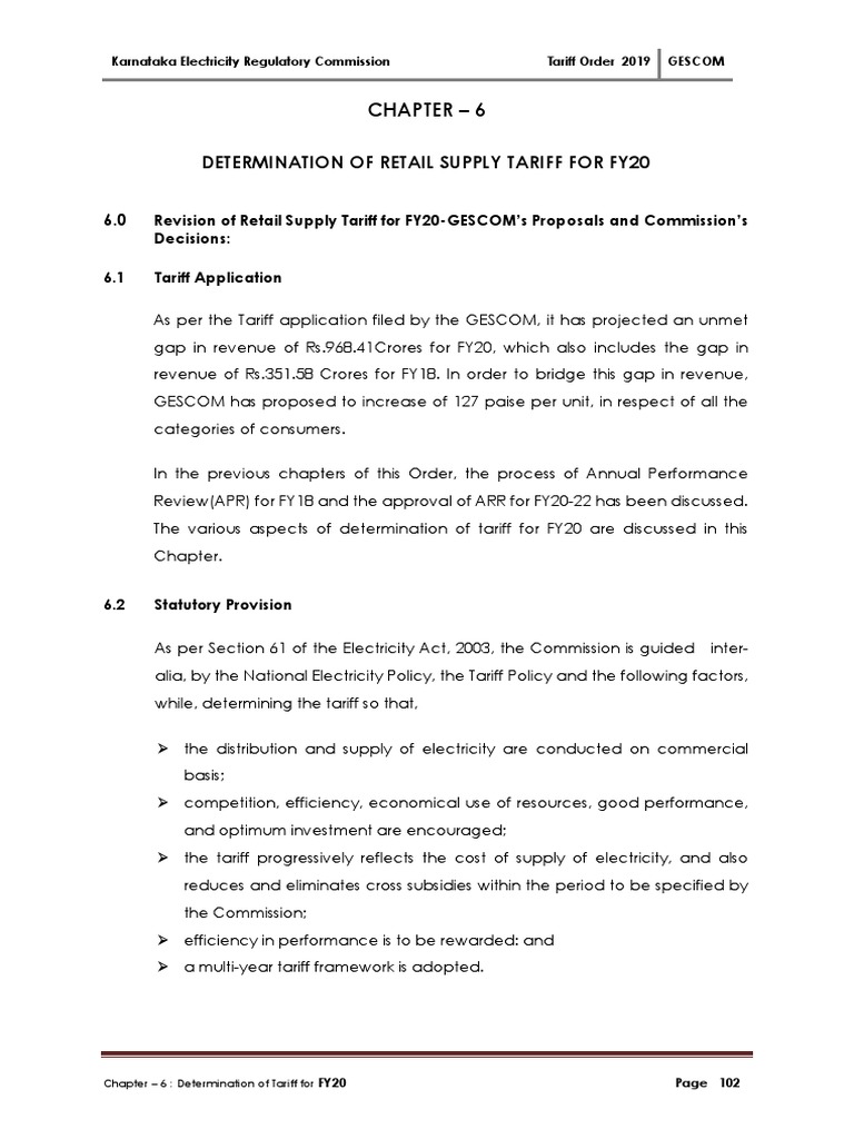8-GESCOM - Chapter-6 | PDF | Subsidy | Tariff