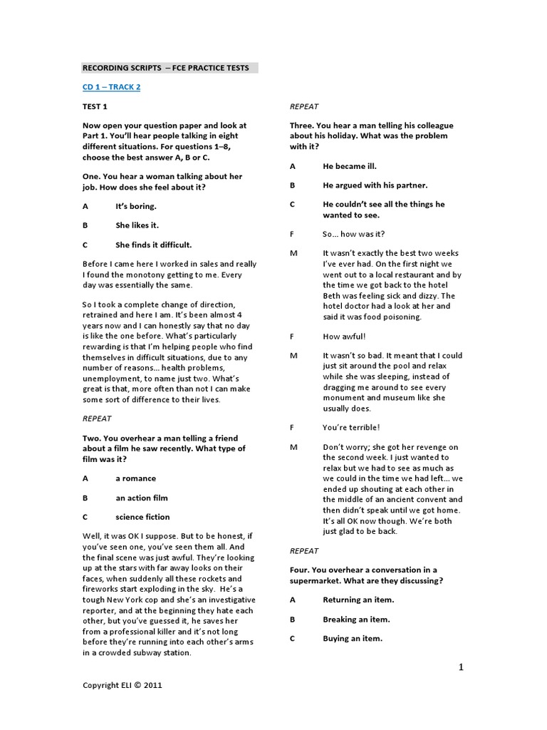 FCE Practice Tests Recording Scripts | PDF | Lynx | Aeronautics