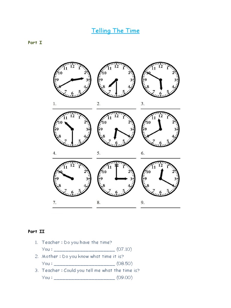 Soal Latihan Telling The Time-2 | PDF