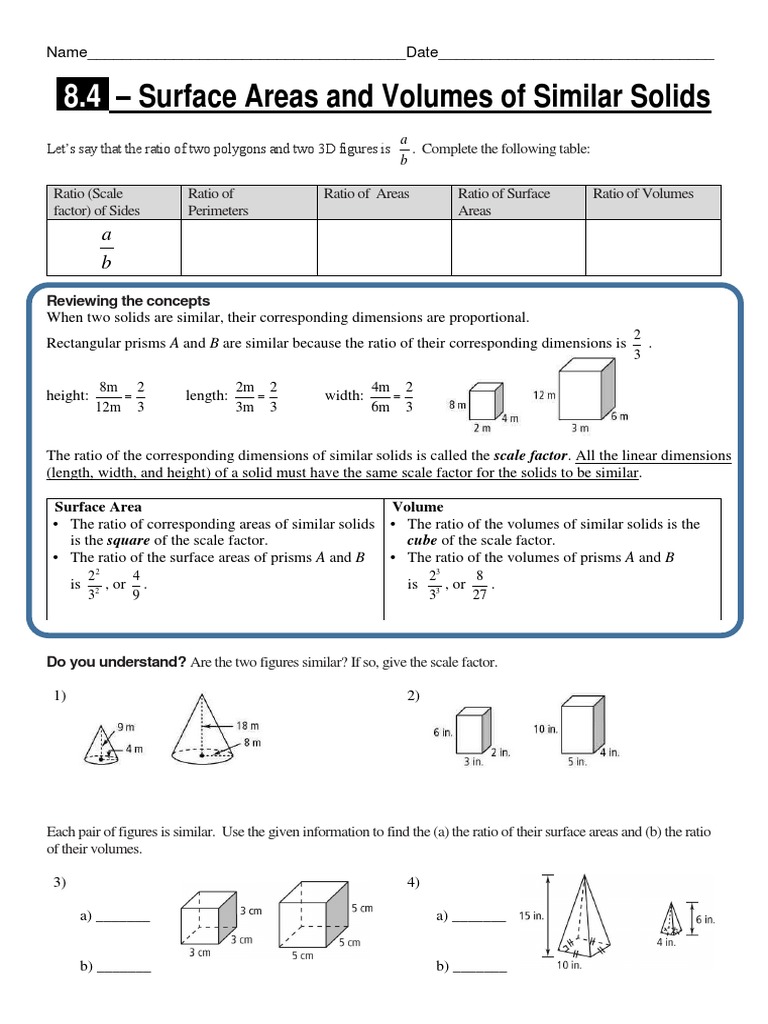 Area and Volume of Similar Shapes Worksheet 1 PDF | PDF | Area | Volume
