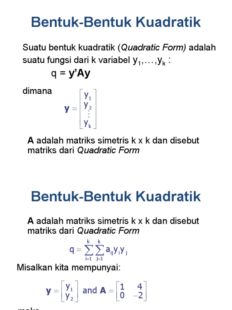 Pengertian dan Ciri Bentuk Kuadratik | PDF | Metode & Bahan Ajar