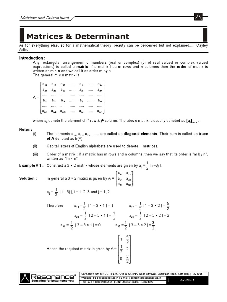 (10964) Sheet 01 Matrices and Determinant B PDF | PDF | Matrix ...