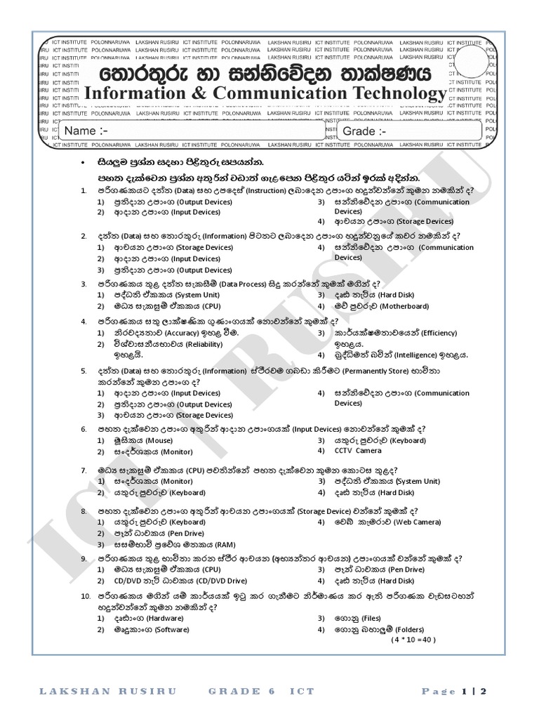 Grade 6 Paper 01 PDF | PDF