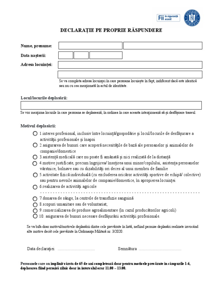 MODEL Declaratie Proprie Raspundere