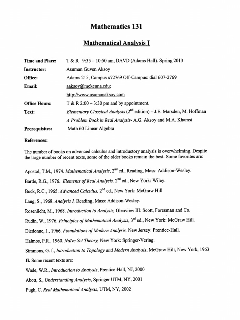 Mathematical Analysis I Course Overview | PDF | Analysis | Mathematical ...