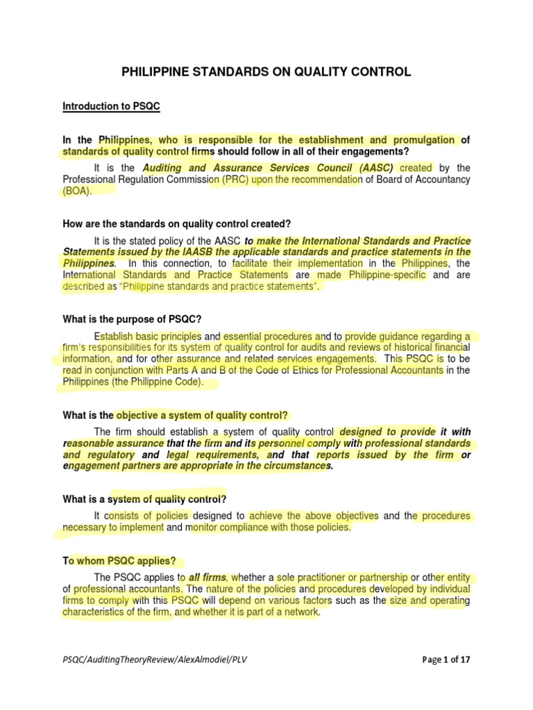 Lesson 6 Philippine Standards On Quality Control PDF | PDF | Competence ...