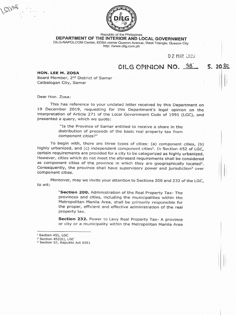 Legal Opinion On The Interpretation of Section 271 of The Local ...