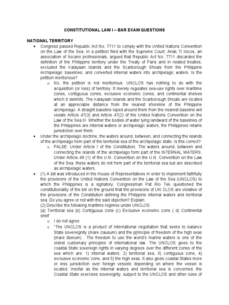 Consti 1 - Bar Exam Questions (Midterm Topics) | PDF | Territorial ... Consti 1 - Bar Exam Questions (Midterm Topics) | PDF | Territorial ...